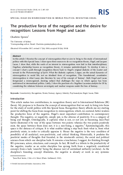 (PDF) The productive force of the negative and the desire for ...