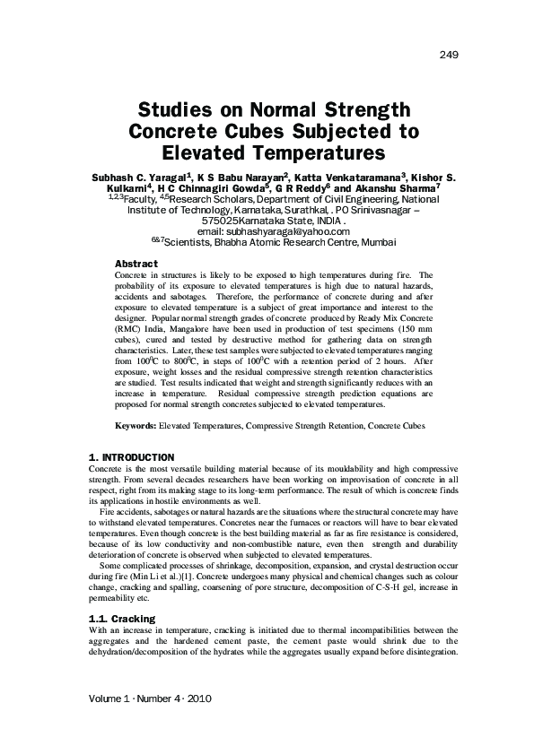 (PDF) Studies on Normal Strength Concrete Cubes Subjected to Elevated ...