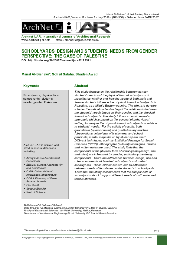 (PDF) Schoolyards’ Design and Students’ Needs from Gender Perspective ...