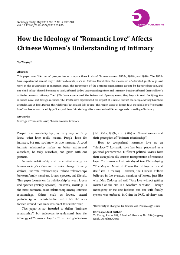(PDF) How the Ideology of "Romantic Love" Affects Chinese Women's ...