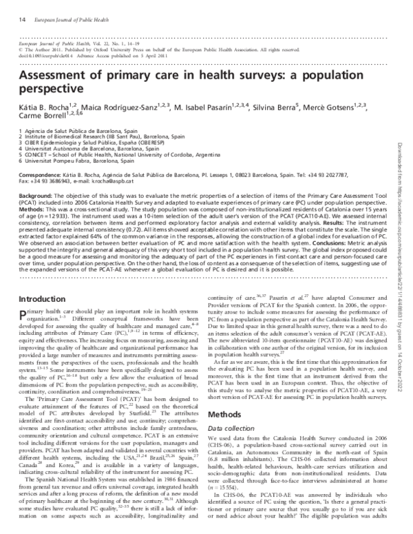 (PDF) Assessment of primary care in health surveys: a population ...