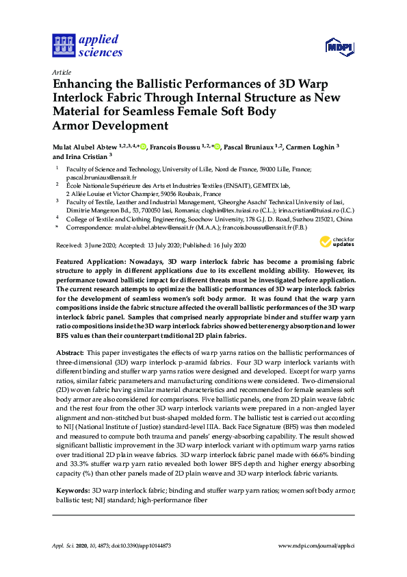 Pdf Ballistic Performance Of 3d Warp Interlock Fabrics
