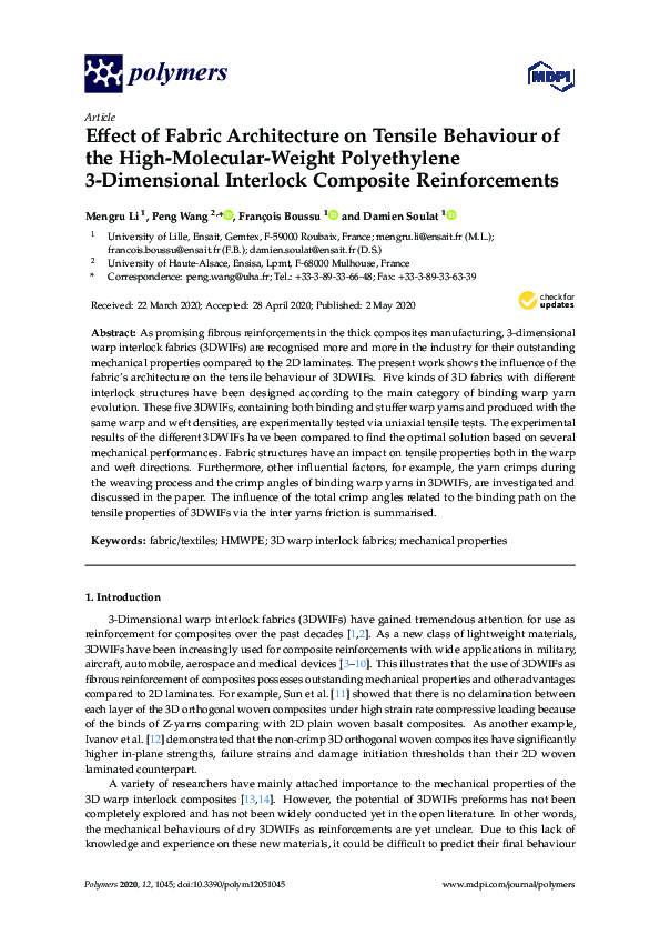 (PDF) Effect of Fabric Architecture on Tensile Behaviour of the High-Molecular-Weight ...