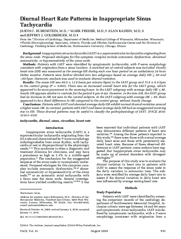 (PDF) Diurnal Heart Rate Patterns in Inappropriate Sinus Tachycardia
