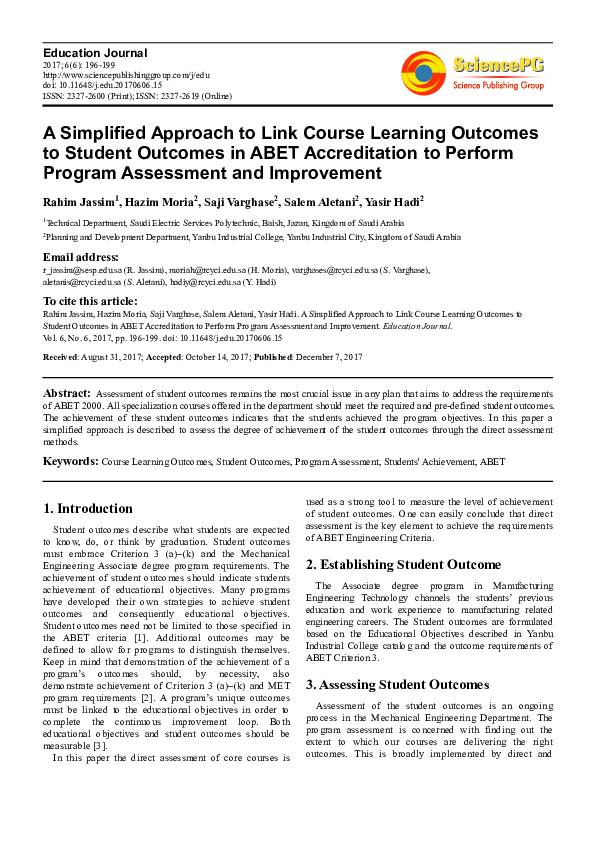 (PDF) A Simplified Approach to Link Course Learning Outcomes to Student ...