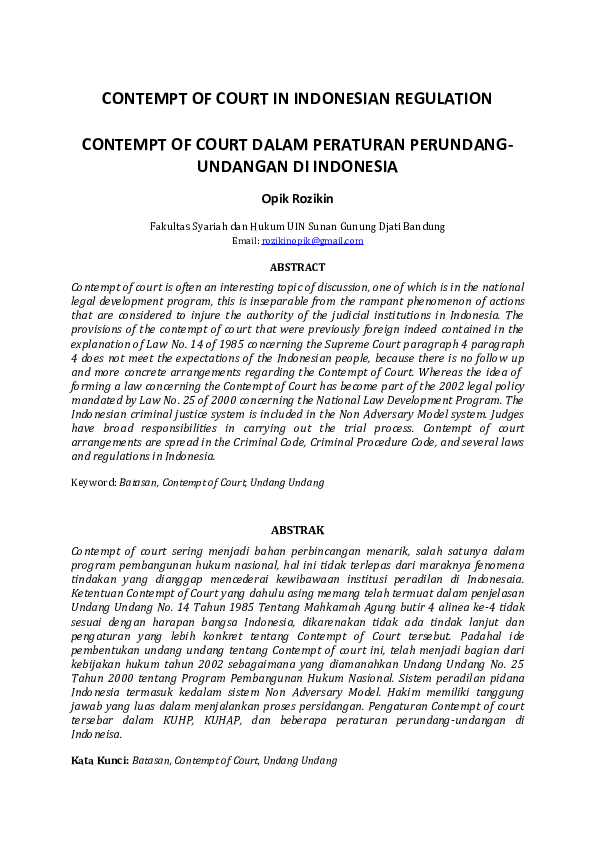 (PDF) Contempt of Court in Indonesian Regulation