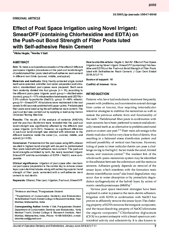 (PDF) Effect of Post Space Irrigation using Novel Irrigant: SmearOFF ...