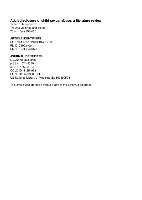 (PDF) Adult Disclosure of Child Sexual Abuse: A Literature Review