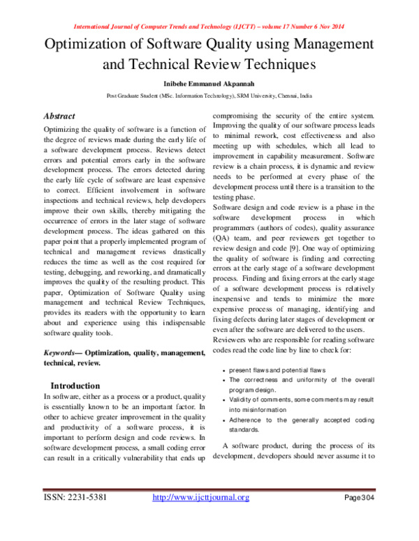 (PDF) Optimization of Software Quality Using Management and Technical ...