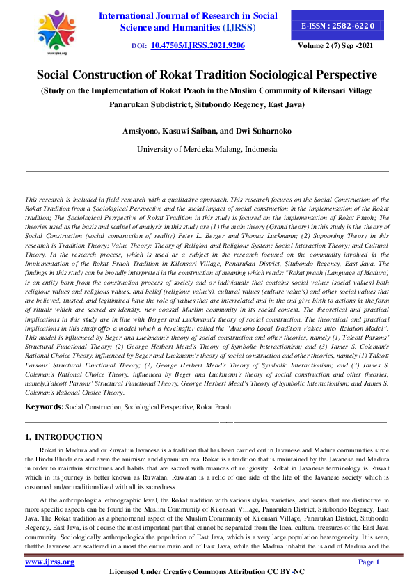 (PDF) Social Construction of Rokat Tradition Sociological Perspective ...
