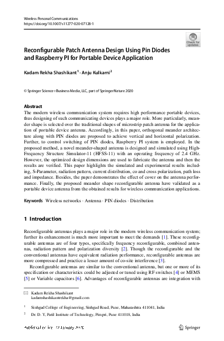 Pdf Reconfigurable Patch Antenna Design Using Pin Diodes And