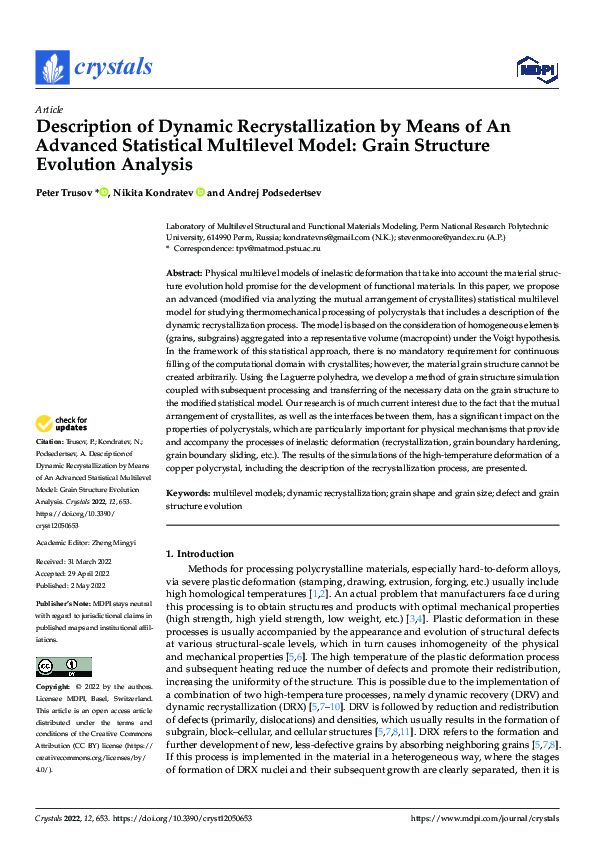 (PDF) Description of Dynamic Recrystallization by Means of An Advanced Statistical Multilevel ...