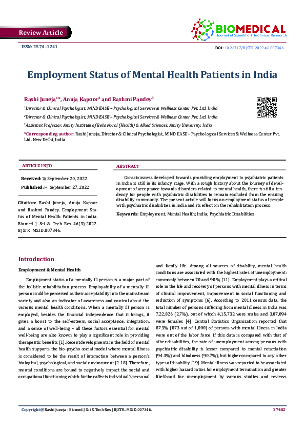 (PDF) Employment Status of Mental Health Patients in India