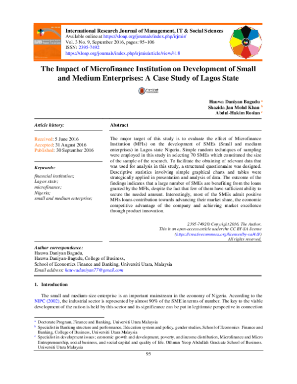 (PDF) The Impact of Microfinance Institution on Development of Small and Medium Enterprises: A ...