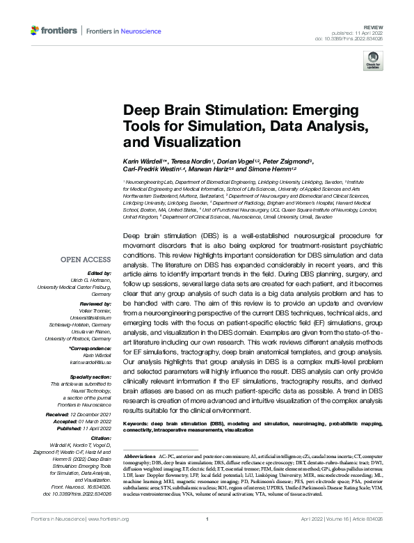 (PDF) Deep Brain Stimulation: Emerging Tools for Simulation, Data Analysis, and Visualization