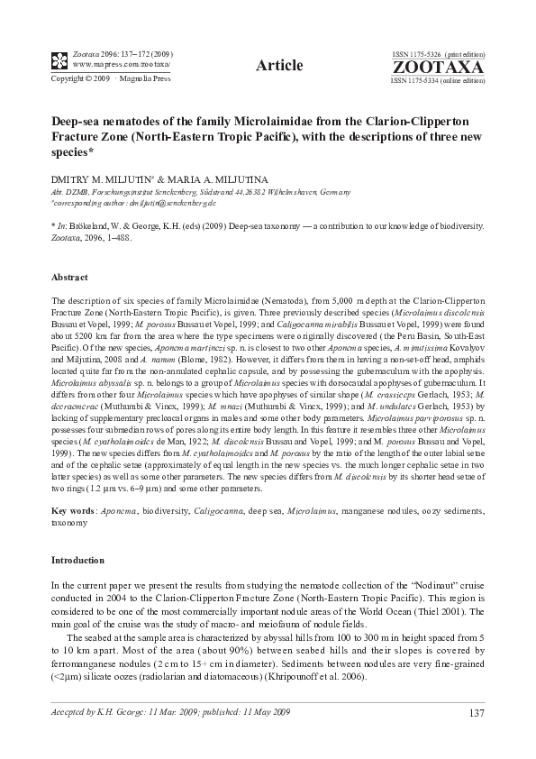 (PDF) Deep-sea nematodes of the family Microlaimidae from the Clarion ...