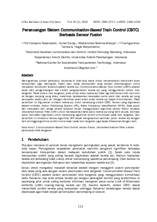 (PDF) Perancangan Sistem Communication-Based Train Control (CBTC) Berbasis Sensor Fusion