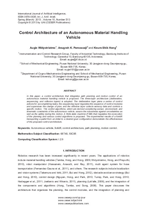 (PDF) Control architecture of an autonomous material handling vehicle