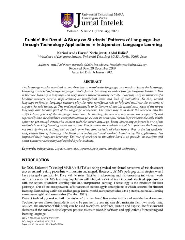 (PDF) Dunkin’ the Donut: A Study on Students’ Patterns of Language Use ...
