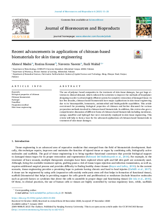 (PDF) Recent advancements in applications of chitosan-based biomaterials for skin tissue engineering