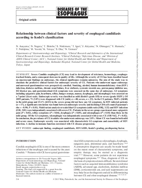 (PDF) Relationship between clinical factors and severity of esophageal ...