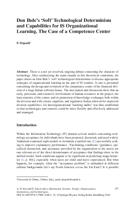 (PDF) Don Ihde’s ‘Soft’ Technological Determinism and Capabilities for IS Organizational ...