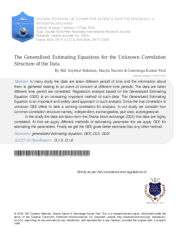 (PDF) The Generalized Estimating Equations for the Unknown Correlation ...