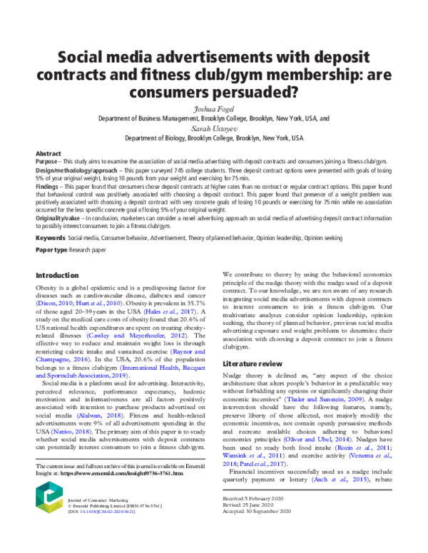 (PDF) Social media advertisements with deposit contracts and fitness ...