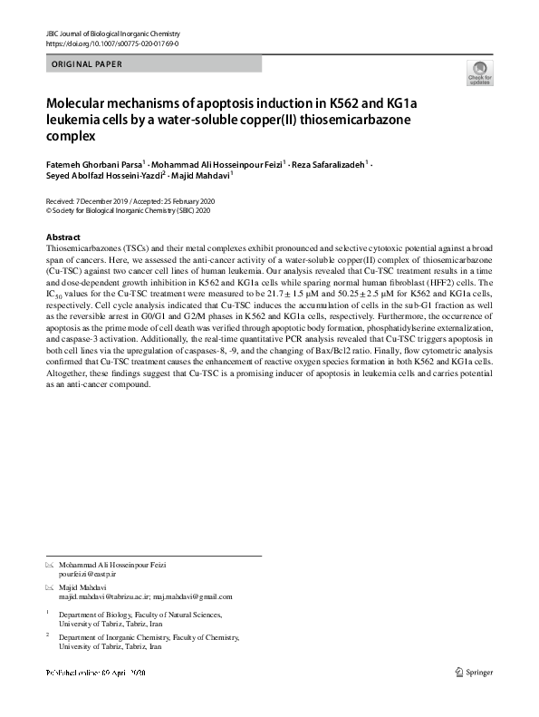 (PDF) Molecular mechanisms of apoptosis induction in K562 and KG1a ...