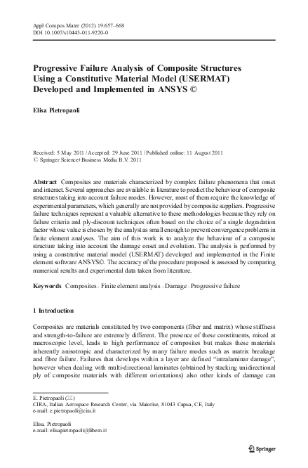 (PDF) Progressive Failure Analysis of Composite Structures Using a Constitutive Material Model ...