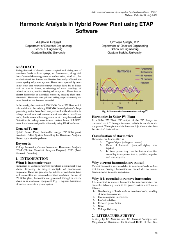 (PDF) Harmonic Analysis in Hybrid Power Plant using ETAP Software