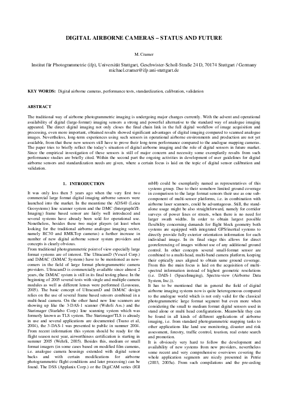 (PDF) Digital Airborne Cameras-Status and Future