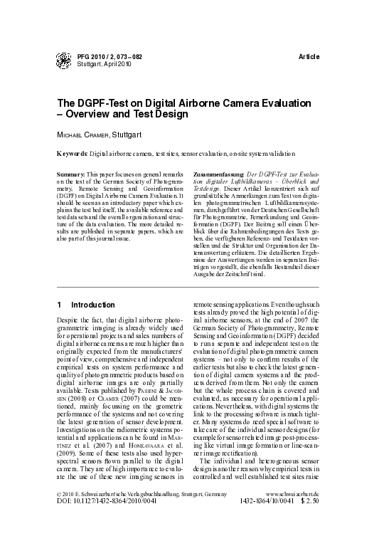 (PDF) The DGPF-Test on Digital Airborne Camera Evaluation Overview and ...