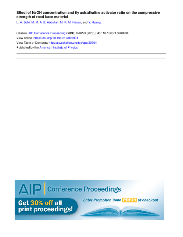 (PDF) Effect of NaOH concentration and fly ash/alkaline activator ratio ...