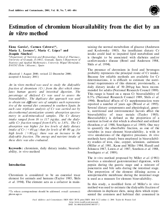 (PDF) Chromium Bioavailability Analysis from Diet