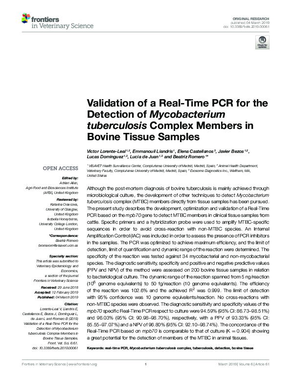 (PDF) Validation of a Real-Time PCR for the Detection of Mycobacterium ...