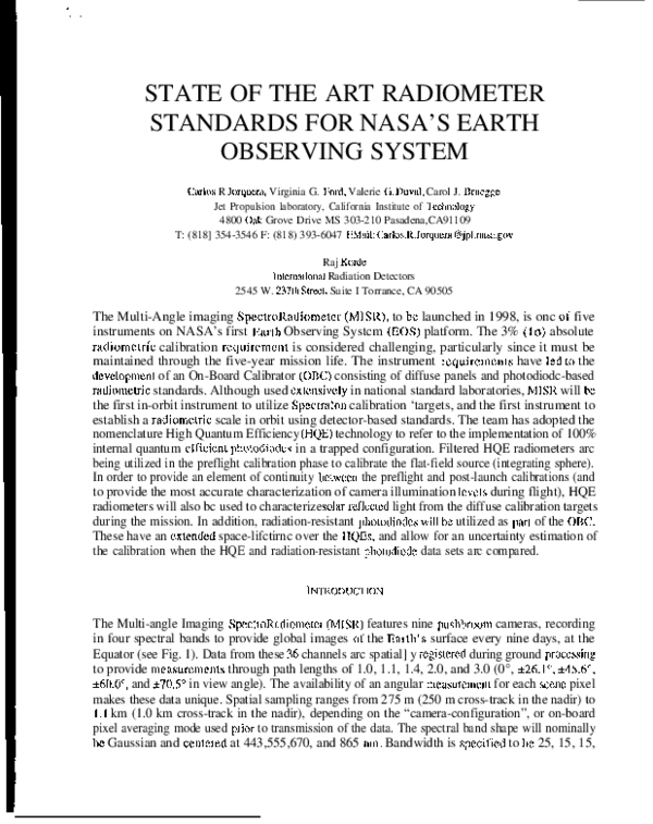 (PDF) State of the art radiometer standards for NASA's Earth Observing ...