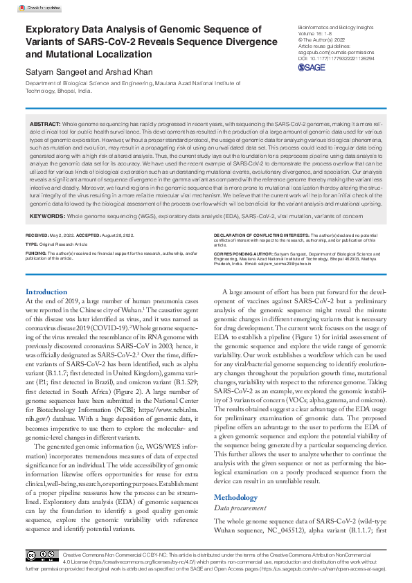 Pdf Exploratory Data Analysis Of Genomic Sequence Of Variants Of Sars Cov 2 Reveals Sequence