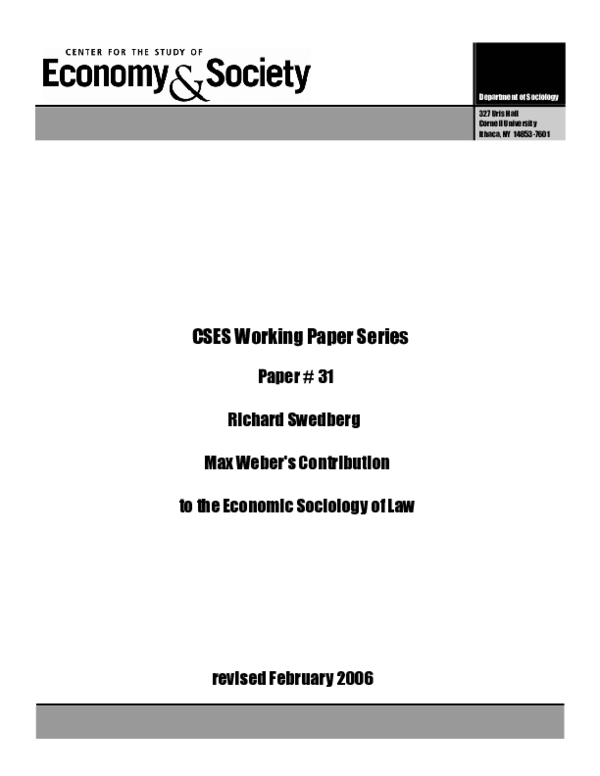 (PDF) Max Weber's Contribution to the Economic Sociology of Law