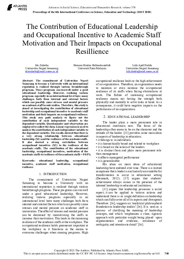 (PDF) The Contribution of Educational Leadership and Occupational Incentive to Academic Staff ...