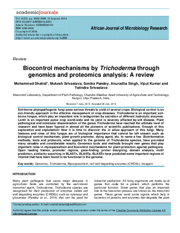 (PDF) Biocontrol mechanisms by Trichoderma through genomics and proteomics analysis: A review