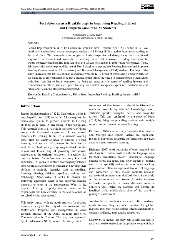 (PDF) Text Selection as a Breakthrough in Improving Reading Interest ...