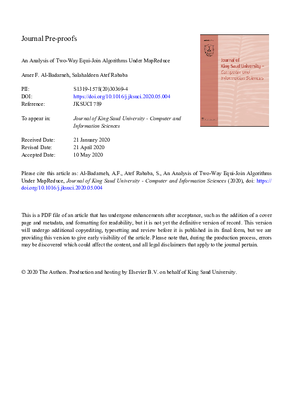 (PDF) An analysis of two-way equi-join algorithms under MapReduce
