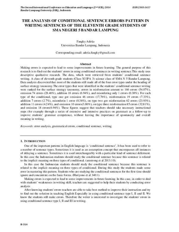 (PDF) The Analysis of Conditional Sentence Errors Pattern in Writing Sentences of the Eleventh ...