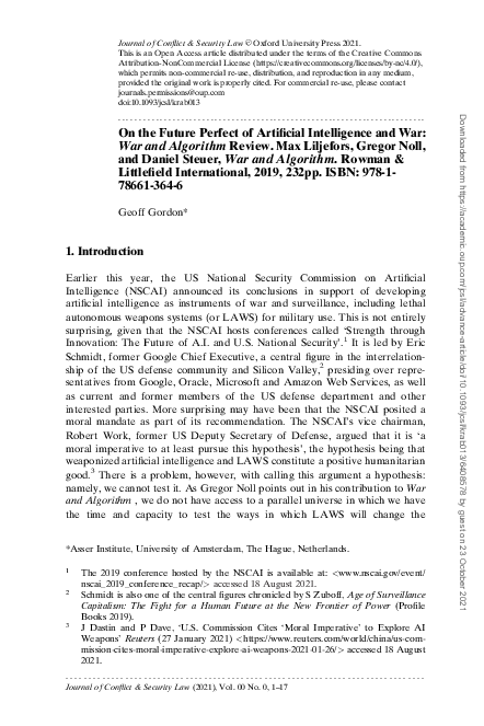 (PDF) On the Future Perfect of Artificial Intelligence and War: War and Algorithm Review. Max ...