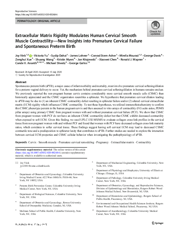(PDF) Extracellular Matrix Rigidity Modulates Human Cervical Smooth ...