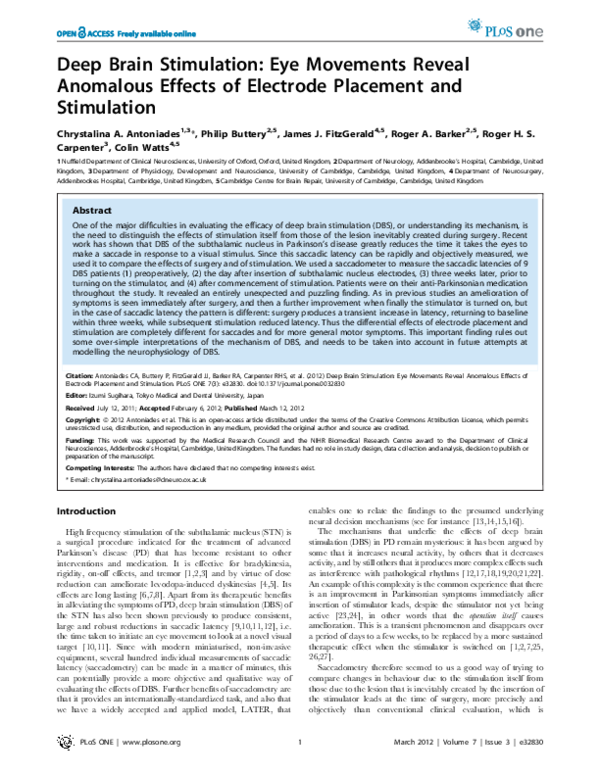 (PDF) Deep Brain Stimulation: Eye Movements Reveal Anomalous Effects of ...
