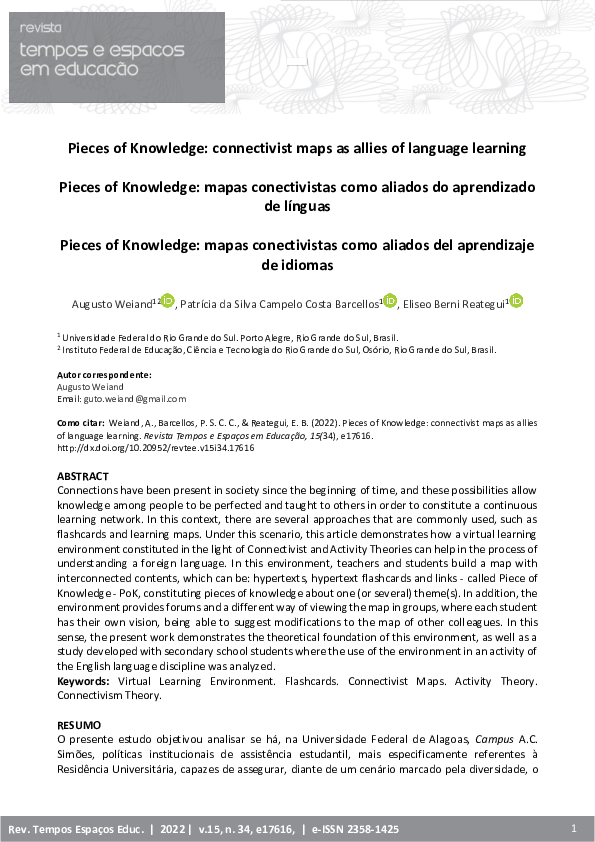 (PDF) Pieces of Knowledge: connectivist maps as allies of language ...