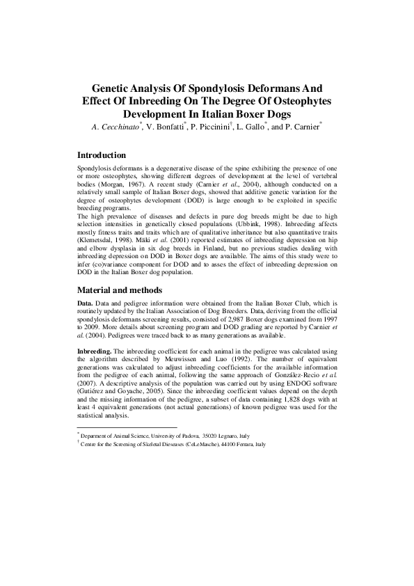 (PDF) Genetic Analysis Of Spondylosis Deformans And Effect Of ...