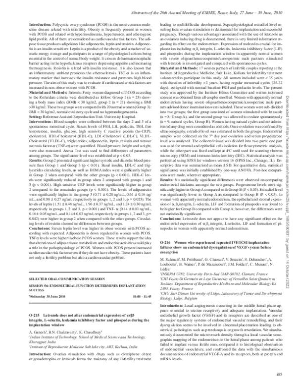 (PDF) Session 56: Endometrial Function Determines Implantation Success